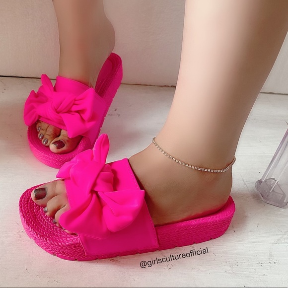 Shoes | Hot Pink Big Bow Slide | Poshmark